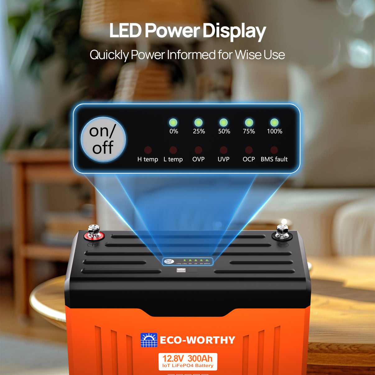 ECO-WORTHY 12V 300AH Lifepo4 Lithium Battery Bluetooth with SOC LEDs a