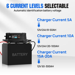 20A 12V/24V Smart Battery Charger with LCD Display for Most Batteries ...
