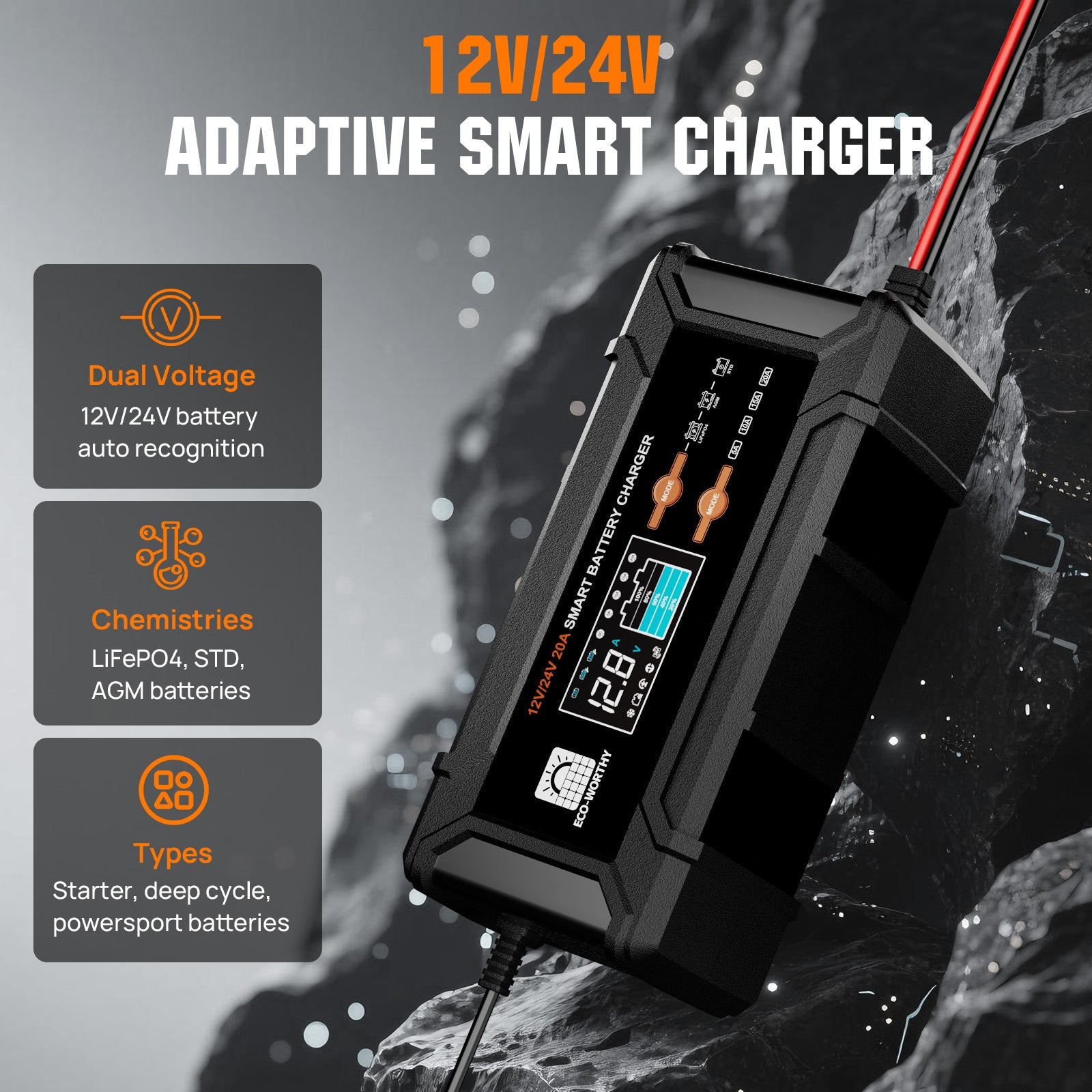 20A 12V/24V Smart Battery Charger with LCD – ECO-WORTHY