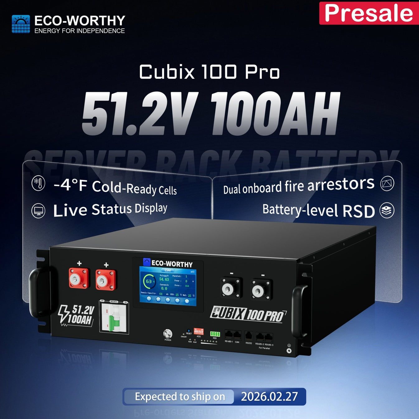 ECO-WORTHY Cubix 100 Pro | 48V 100AH Server Rack Battery | Bluetooth