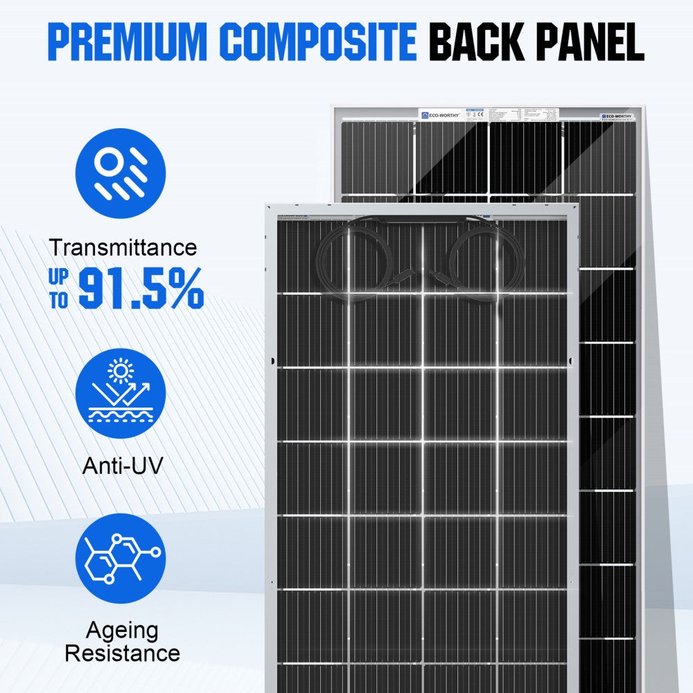 Bifacial 100W 12V Monocrystalline Solar Panel | ECO-WORTHY