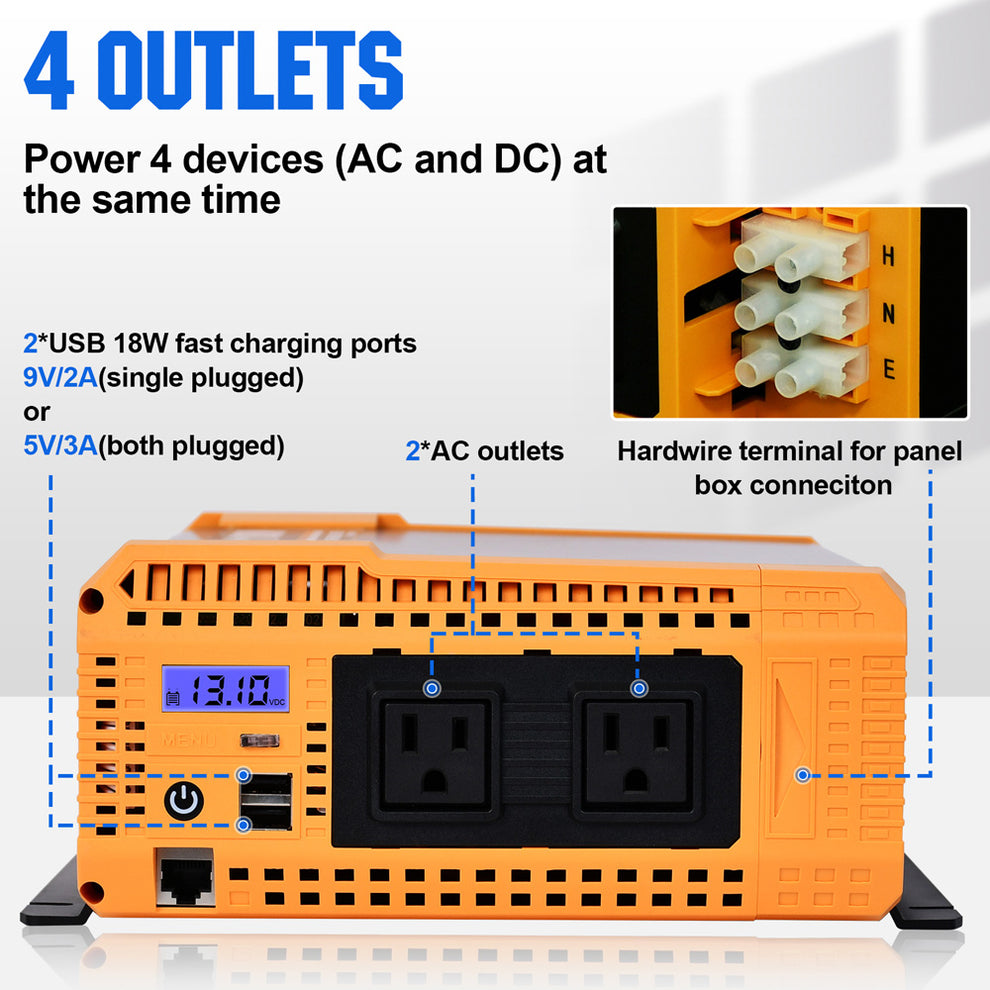 1100W Off Grid Pure Sine Wave Inverter 12V to 110V | ECO-WORTHY