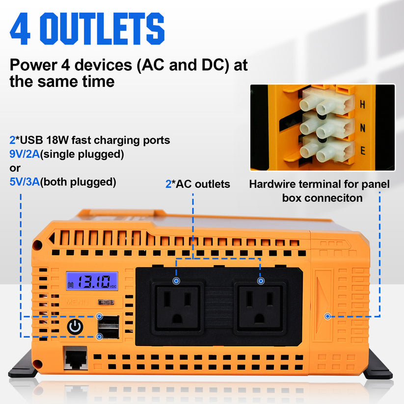 2000W Off Grid Pure Sine Wave Inverter 12V to 110V | ECO-WORTHY
